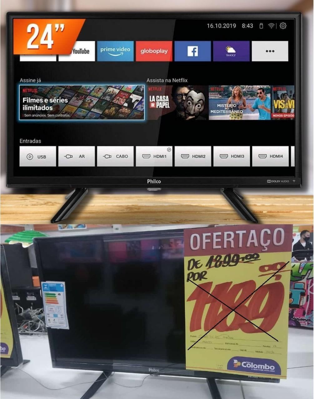 Smart TV LED 24" Philco PTV24G50SN Conversor Digital HD com 2 HDMI ...