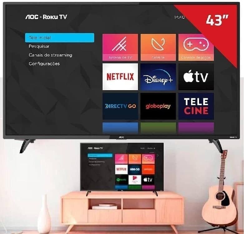 Smart TV LED 43” Full HD AOC Roku 43S5195/78 com Wi-fi, Controle Remoto ...