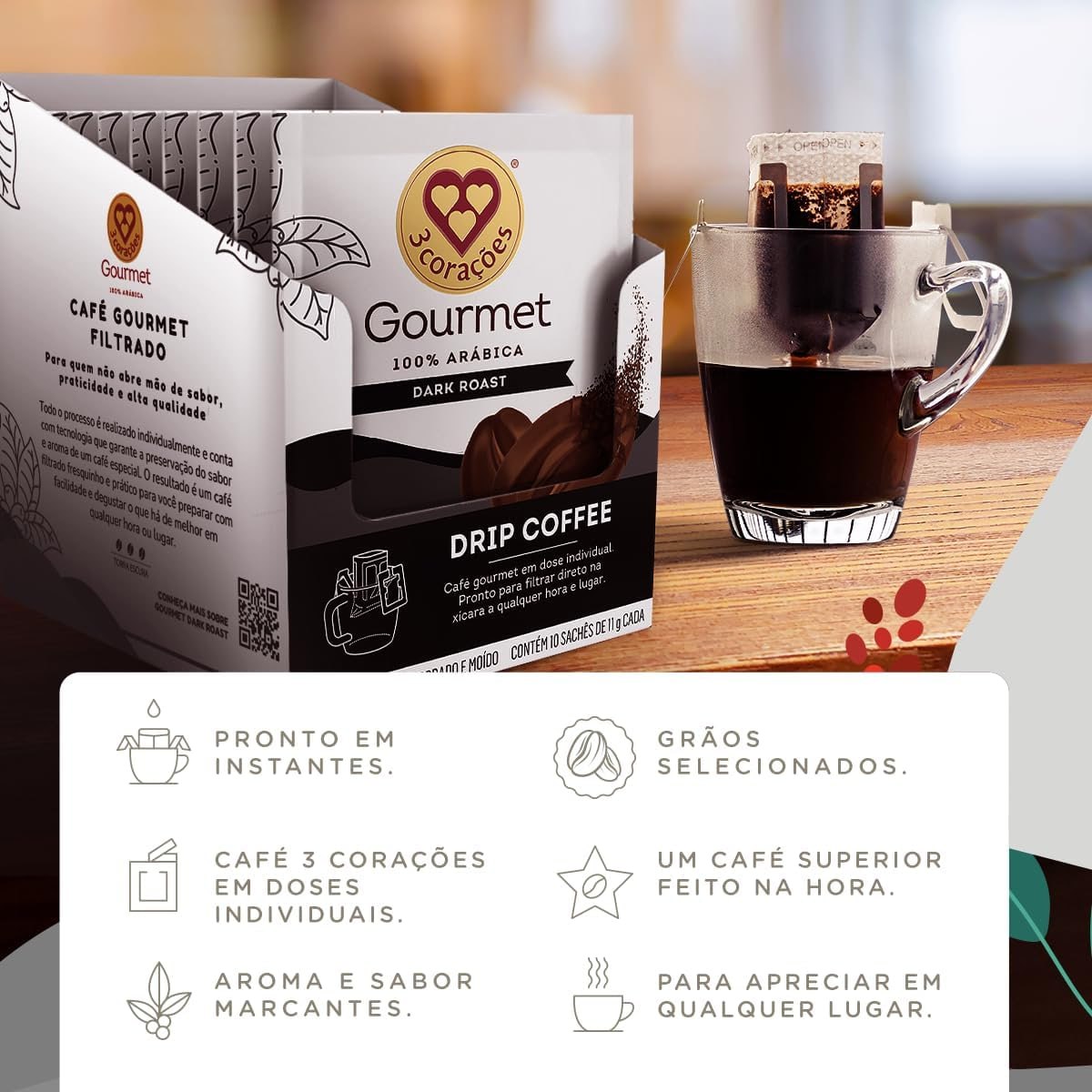 (Recorrência 3 Corações Drip Coffee Gourmet Dark Roast - Promoções do Dia